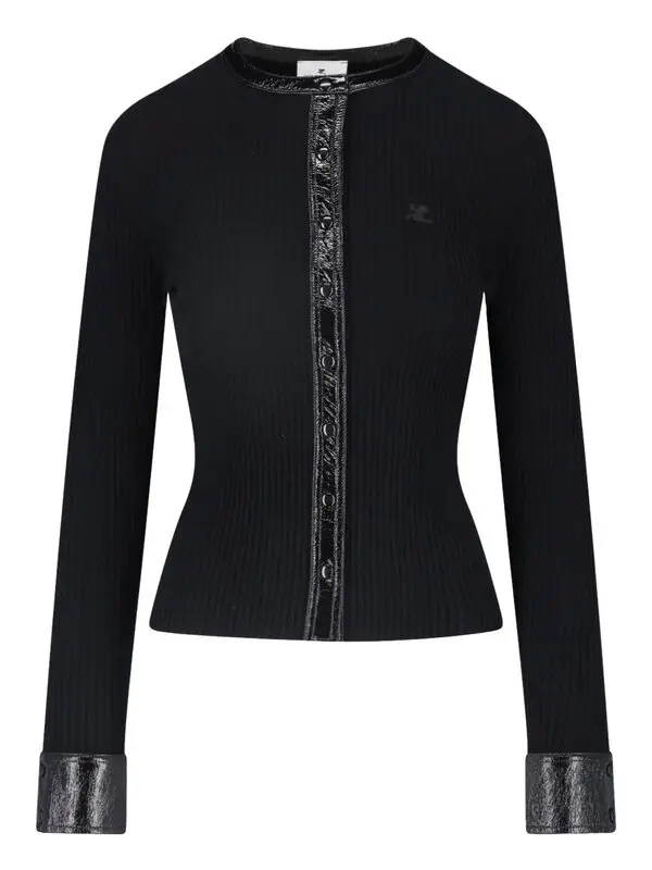 COURREGES Ribbed Snap-front Fitted Cardigan - Black