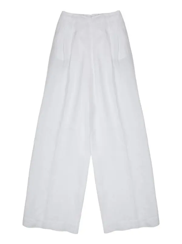 120% Lino Wide-leg Linen Trousers - White
