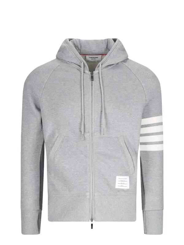 Thom Browne Zip-up Hoodie With Striped Sleeve Detail - Grey