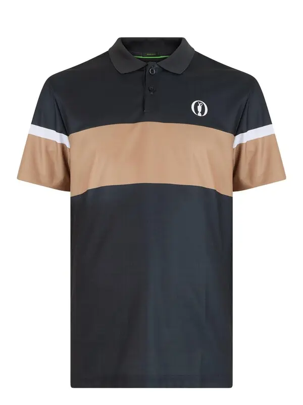BOSS Short-sleeved Technical Fabric Polo With Contrast Panel Design - Black
