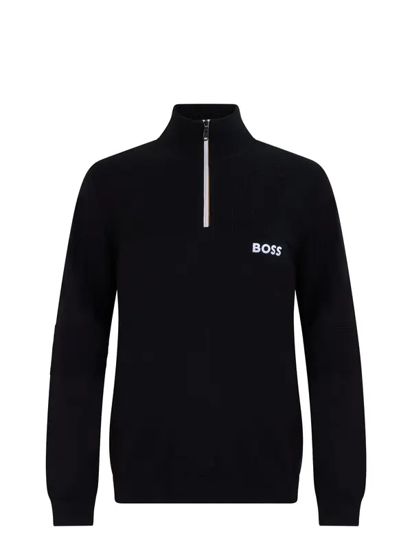 BOSS Cotton Sweatshirt With High Collar And Zip Detail - Black