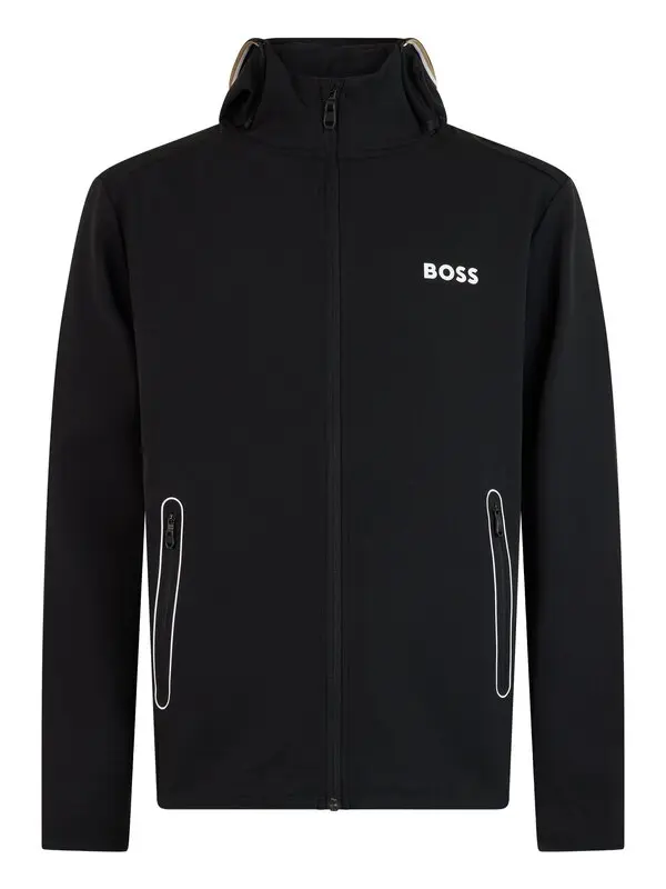 BOSS Zip-front Hooded Jacket With Stand Collar And Logo Detail - Black