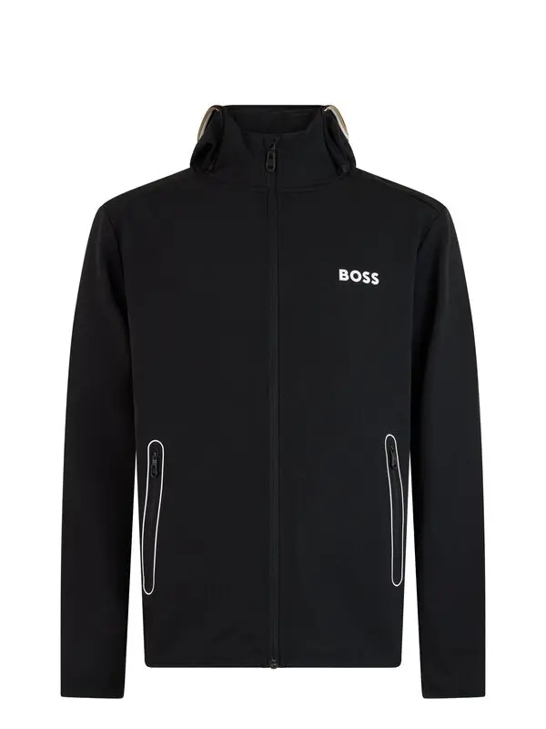 BOSS Zip-front Hooded Jacket With Stand Collar And Logo Detail - Black