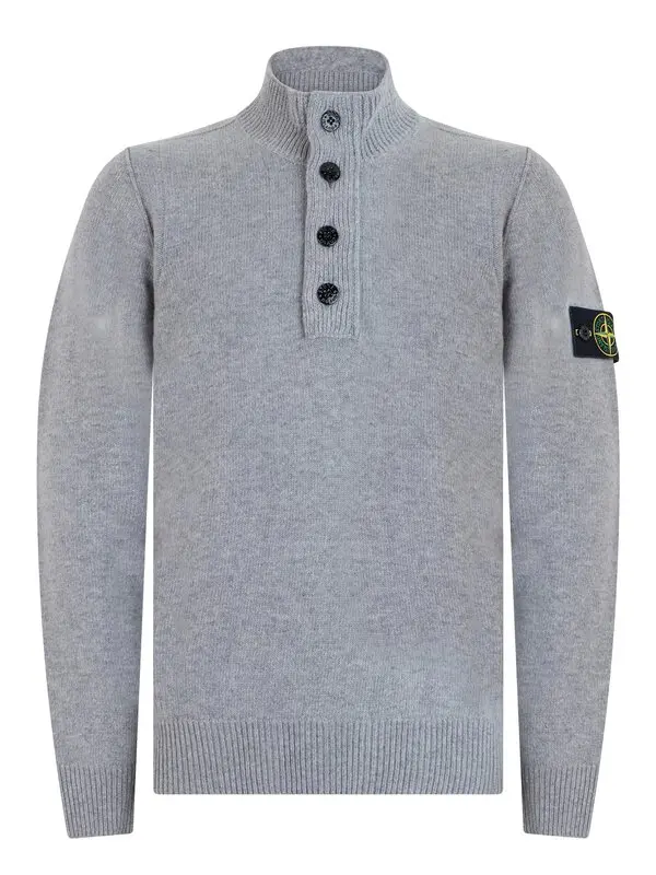 Stone Island Melange Virgin Wool High-neck Sweater With Logo Patch - Heather Grey