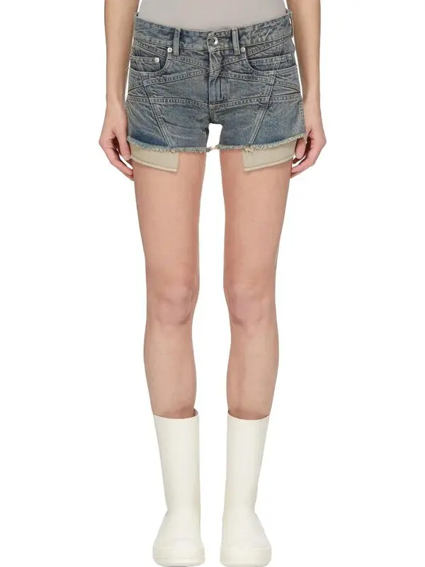 Rick Owens Mini Denim Shorts With Zip And Button Closure - Blu