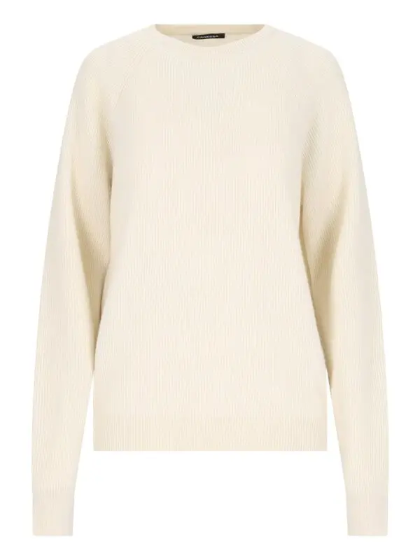 CANESSA Ribbed Knit Crewneck Sweater - White