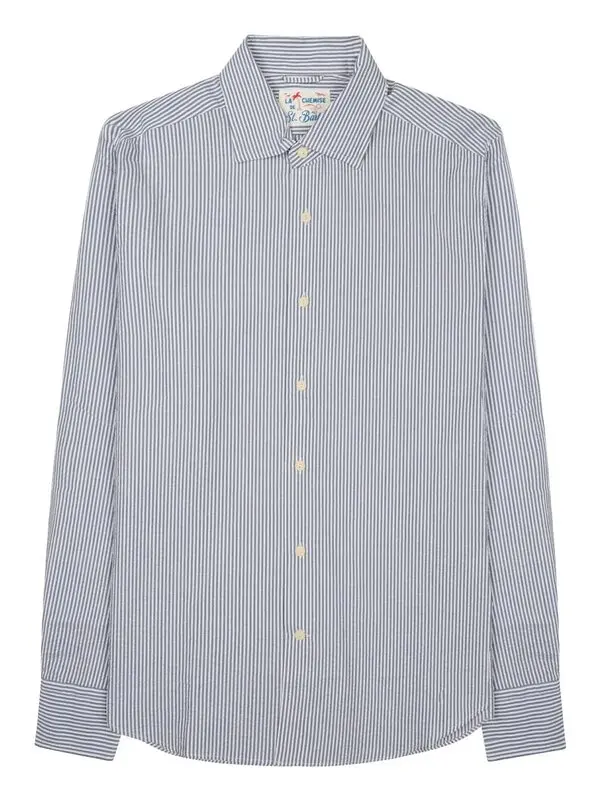 MC2 SAINT BARTH Linen Striped Button-up Shirt - Blue