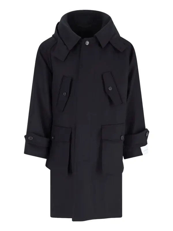 Caruso Hooded Mid-length Tailored Overcoat - Black
