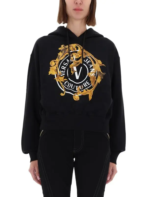 Versace Graphic Logo Hoodie Sweatshirt - Black
