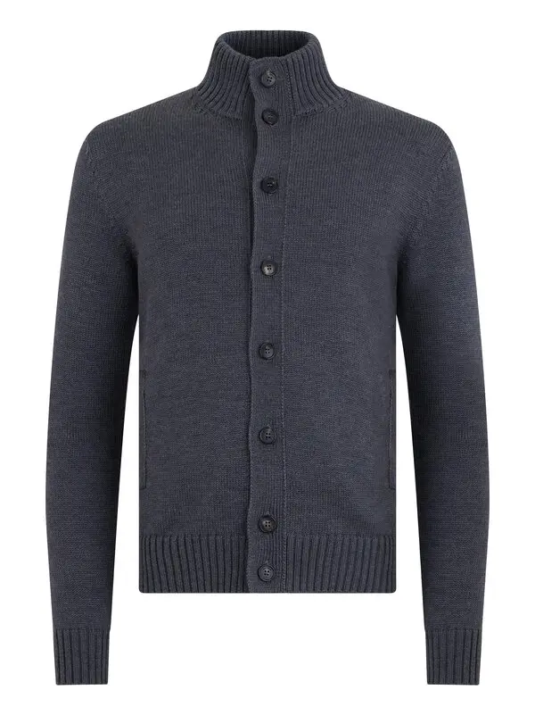SLOWEAR Virgin Wool Cardigan With Collar - Heather Grey
