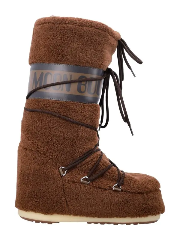 Moon Boot Faux Shearling Lace-up Winter Boots - Marrone
