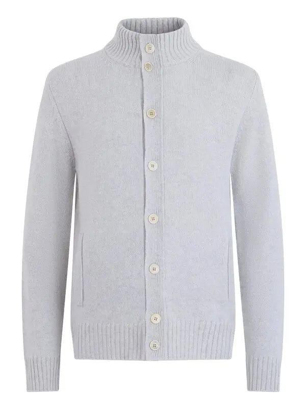 SLOWEAR Virgin Wool Cardigan With Korean Collar - Grey