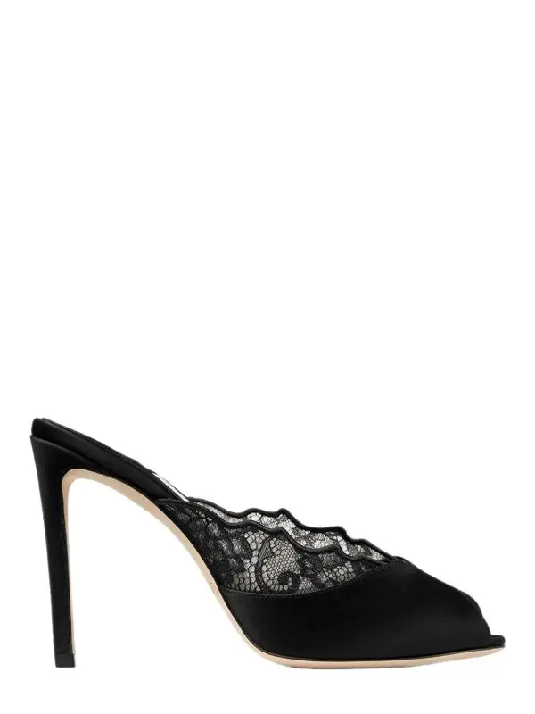 JIMMY CHOO Brigitte Lace Mules - Black