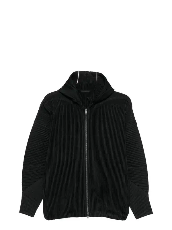 Issey Miyake Pleated Zip-up Hoodie - Black