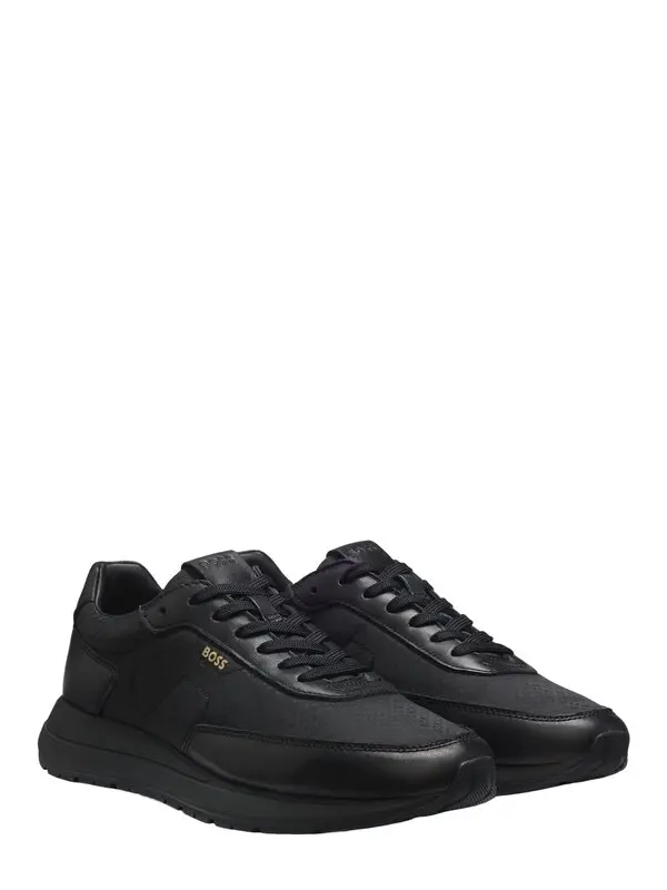 BOSS Monogram Sneakers With Leather Trim - Black