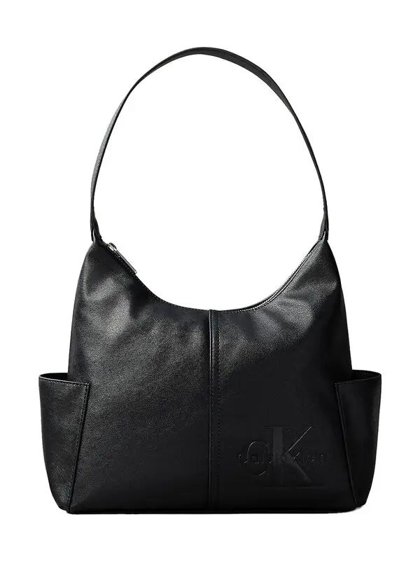 Calvin Klein Embossed Monologo Pocket Shoulder Bag - Black