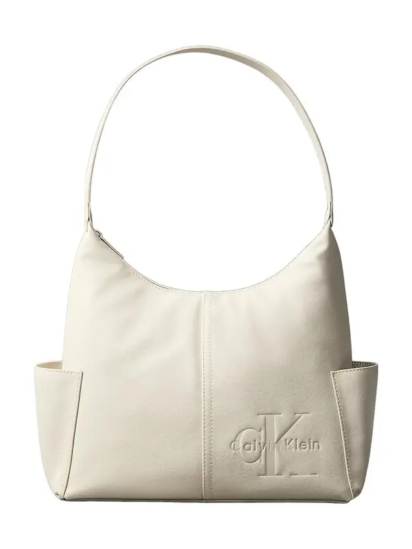 Calvin Klein Embossed Monologo Pocket Shoulder Bag - Light Hay