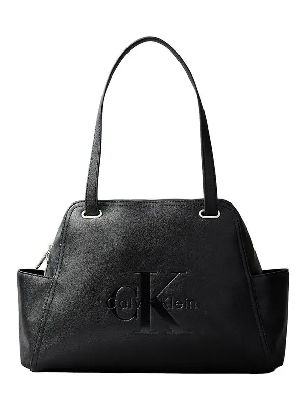Calvin Klein Embossed Monologo Pocket Tote Bag - Black