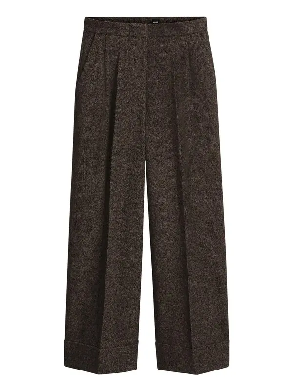BOSS Womenswear Wide-leg Herringbone Pants In Wool Blend - Patterned