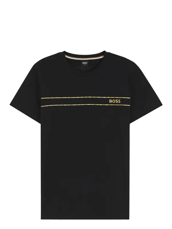 BOSS Logo Beach T-shirt In Cotton With Uv Protection - Black