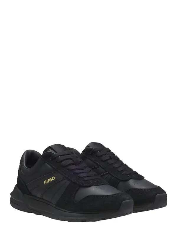 Hugo Suede Sneakers With Gold-tone Foil Logo - Black