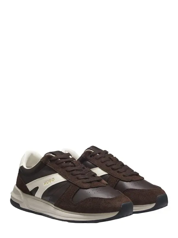 Hugo Suede Sneakers With Gold-tone Foil Logo - Light Brown