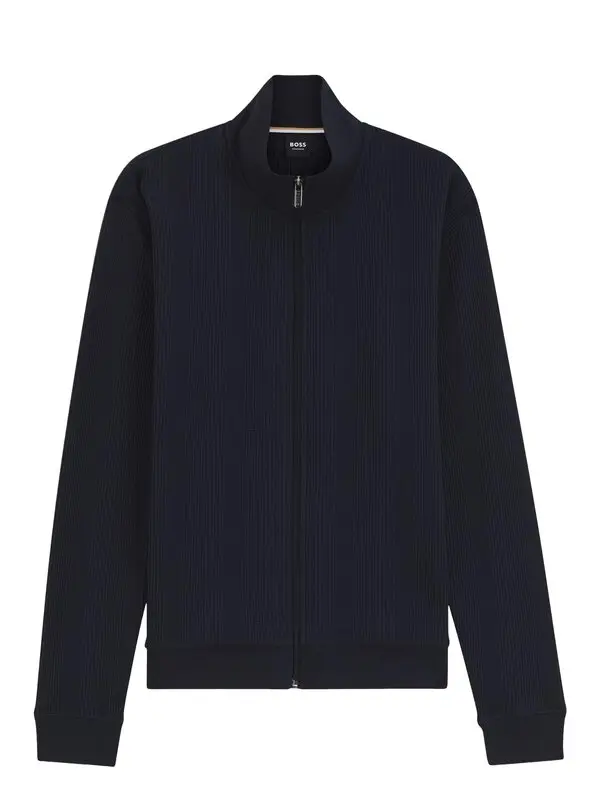 BOSS Cotton-blend Jacket With Waffle Structure And Stand Collar - Dark Blue