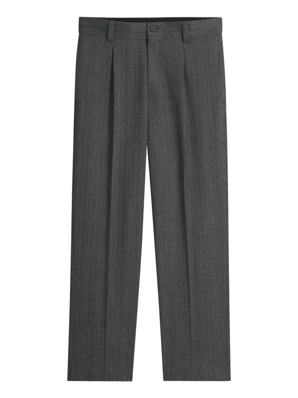 Hugo Herringbone Fabric Modern Fit Pleated Trousers - Dark Grey
