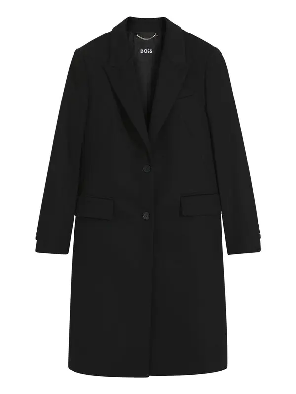 BOSS Single-breasted Formal Wool Coat - Black