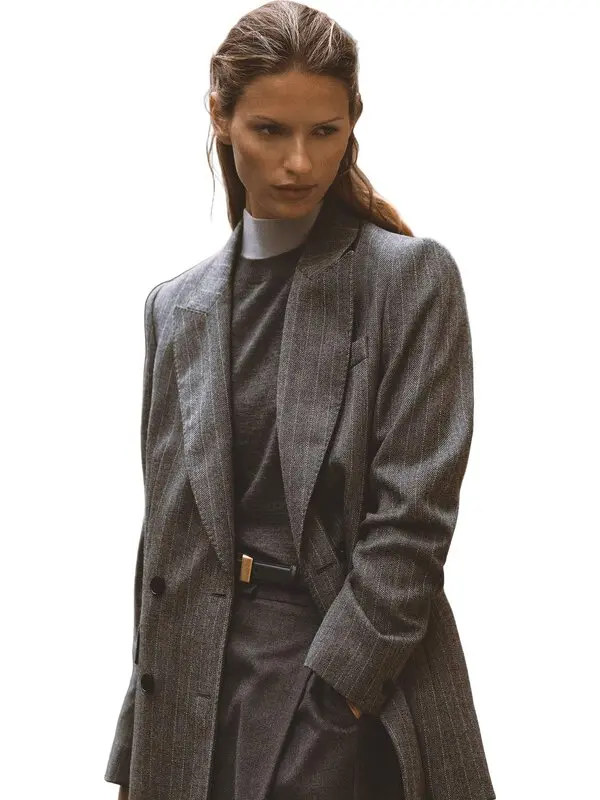 REISS Astrid Petite Wool Double-breasted Pinstripe Blazer - Grey