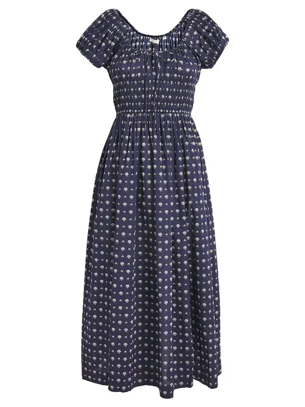 DÔEN Floral Print Organic Cotton Midi Dress - Blue