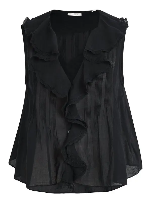 DÔEN Organic Cotton Hilda Ruffle Top - Black