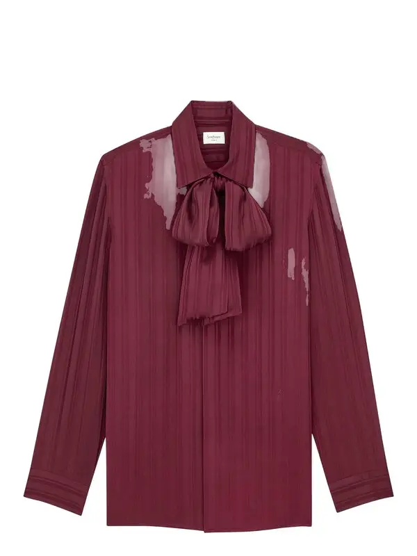 Saint Laurent Silk Striped Pussybow Blouse - Pink