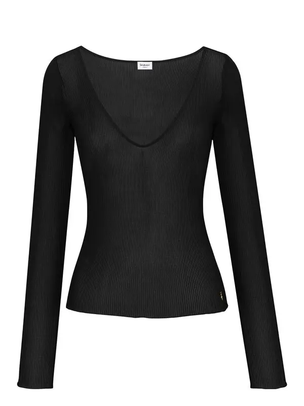 Saint Laurent Silk Ribbed V-neck Sweater - Black