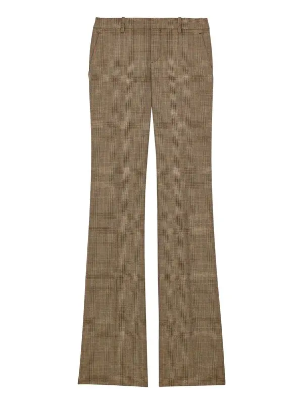 Saint Laurent Wool Check Flared Trousers - Brown
