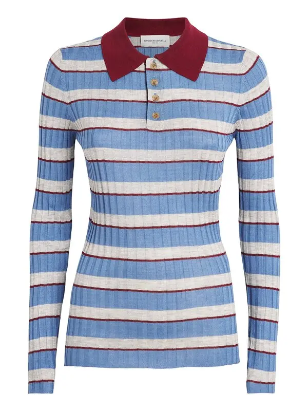 Brandon Maxwell Silk-cashmere Stripe Joni Polo Shirt - Blue