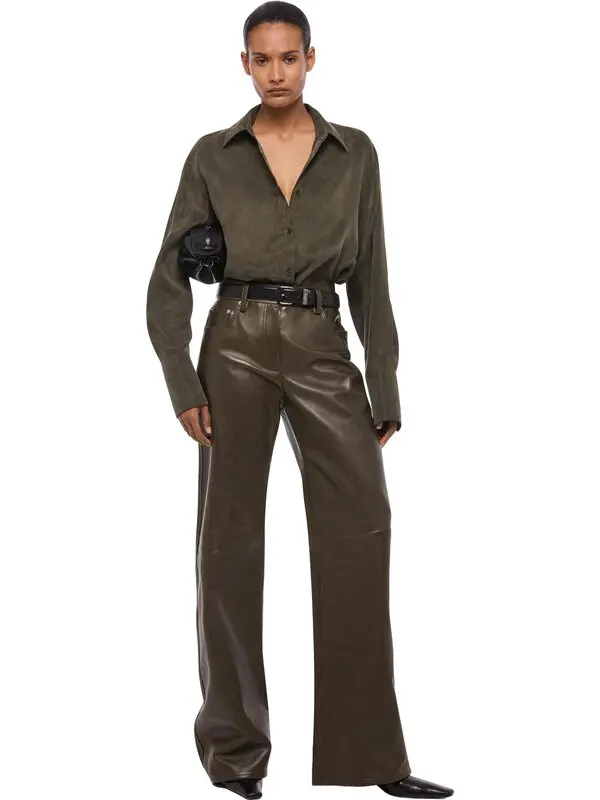 Helmut Lang Fluid Drape Microsueded Tencel Shirt - Dark Moss