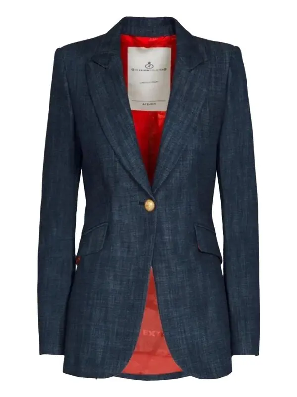 THE EXTREME COLLECTION Milan Denim Blazer With Gold Button Detail - Blue