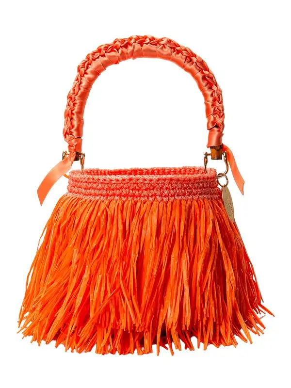 SPEIRA Bucket Bag With Raffia Fringes And Twisted Handle - Orange