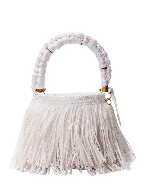 SPEIRA Bucket Bag With Raffia Fringes And Twisted Handle - White