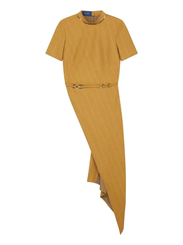 AMANDA THOMPSON COUTURE Mustard Pinstripe Asymmetrical Top - Yellow