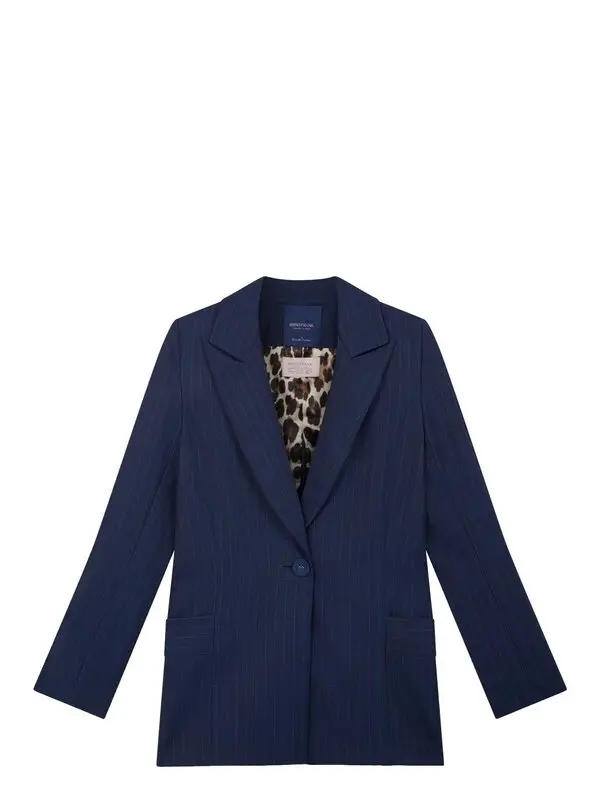 AMANDA THOMPSON COUTURE Navy & Red Pinstripe Wool Suit Jacket - Blue