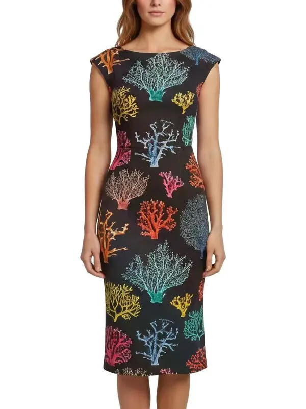 Dolce & Gabbana Sleeveless Coral Print Midi Dress - Black