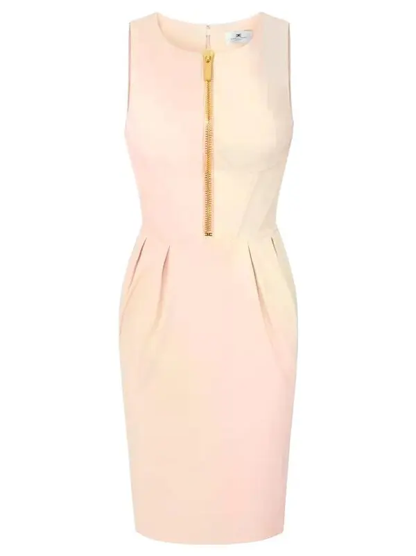Elisabetta Franchi Sleeveless Technical Fabric Midi Dress With Zip Detail - Pink