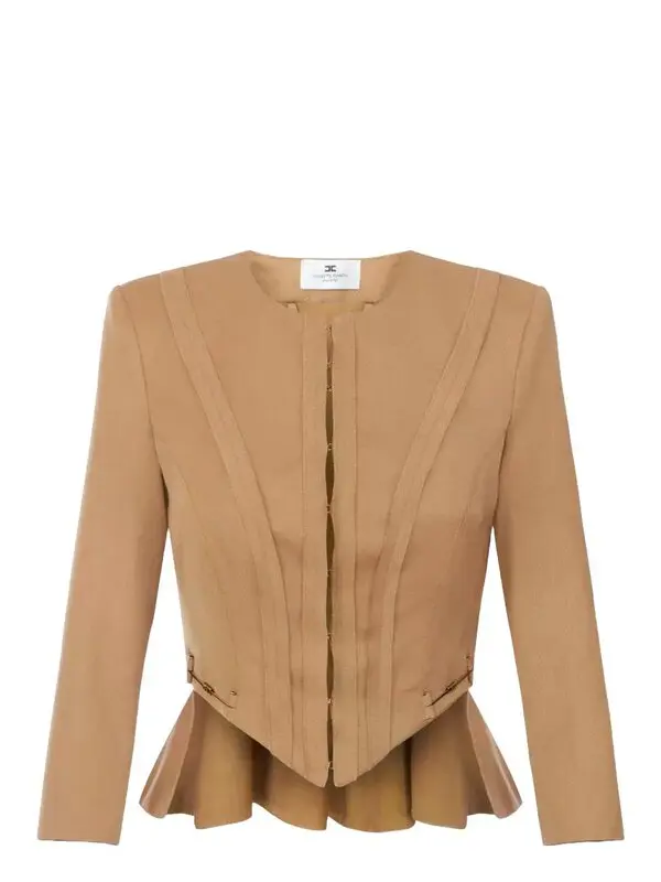 Elisabetta Franchi Gabardine Jacket With Jewel Horsebit Details - Neutrals
