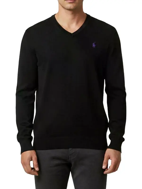 Polo Ralph Lauren Embroidered Logo V-neck Sweater - Black