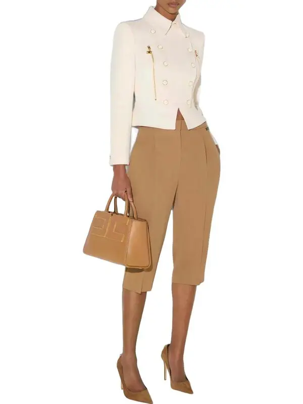 Elisabetta Franchi Flowing Gabardine Trousers - Neutrals