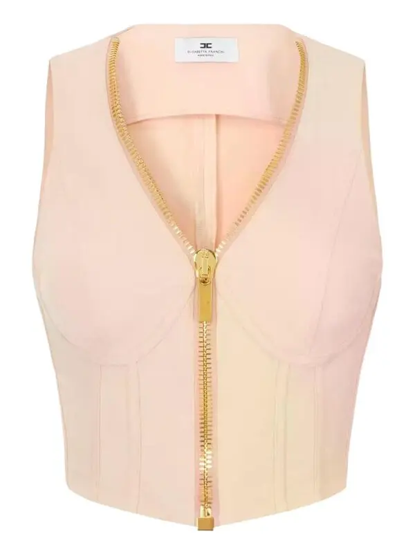 Elisabetta Franchi Sleeveless Technical Fabric Top With Zip Closure - Pink