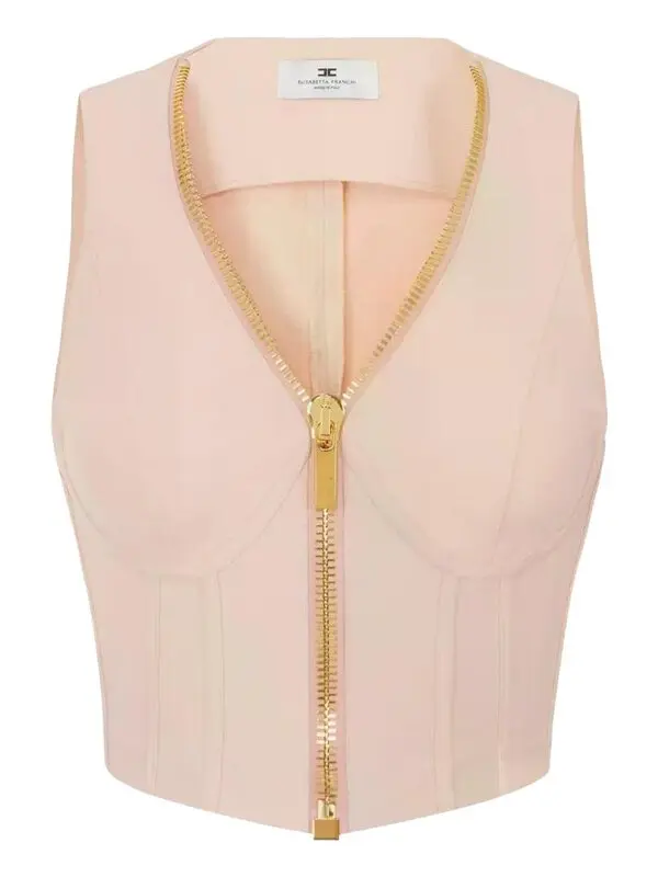 Elisabetta Franchi Sleeveless Technical Fabric Top With Zip Closure - Pink