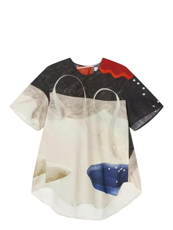 JNBY Abstract Print Short Sleeve Shirt - Neutrals